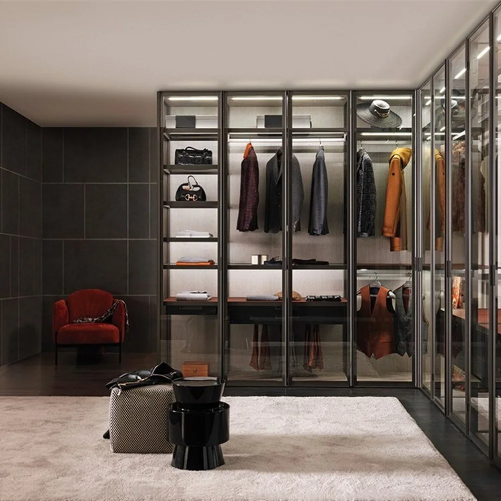 Customize Bedroom Wardrobe Closet Aluminum Glass Door Walk In Wardrobes