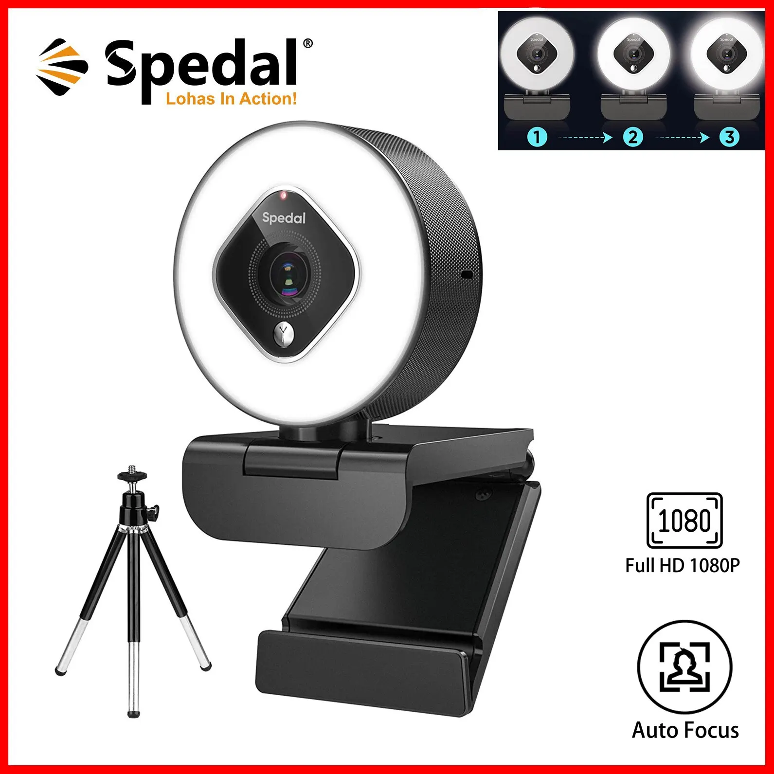 Spedal-C962-Streaming-Webcam-with-Light-1080P-Autofocus-Zoom-Camera ...