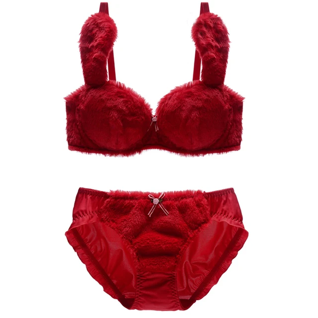 Bra Women short fluffy bunny ears childish cute underwear winter models ...