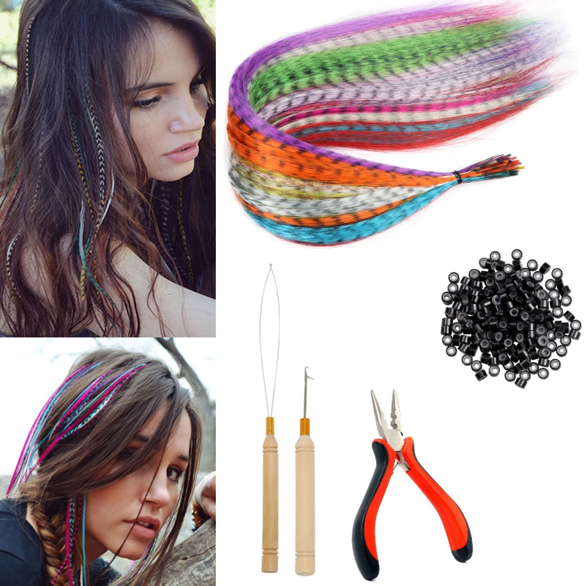 Synthetic Colored Feather Hair Extensions 16Inch 10 Pieces/Pack Blue ...