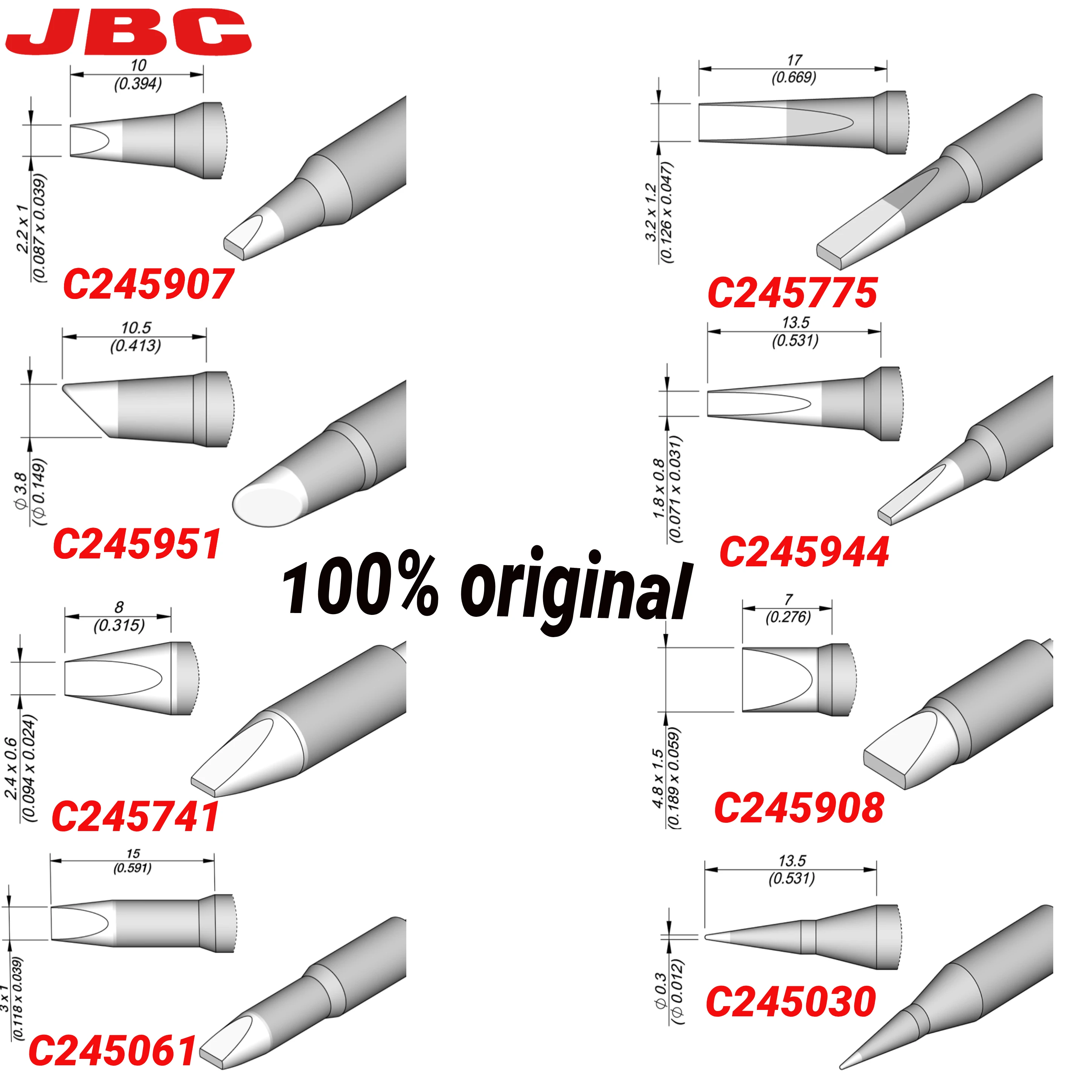 JBC-Tips-100-Original-C245907-C245-Series-Soldering-Iron-Tip-Mobile ...