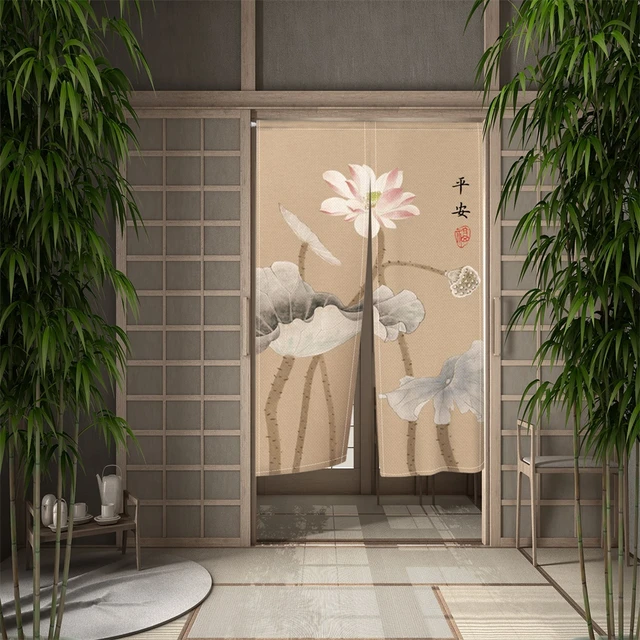 Japanese Split Noren Door Curtain Chinese Koi Lanturn Plant Linen ...