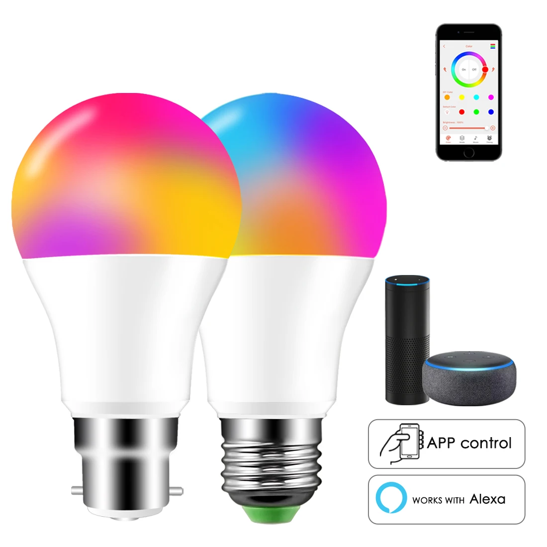 스마트 LED 램프 Alexa 100W 동등한 1000lm, RGB 색상 변경 글로브 전구, E27 B22 Bayonet-16 ...