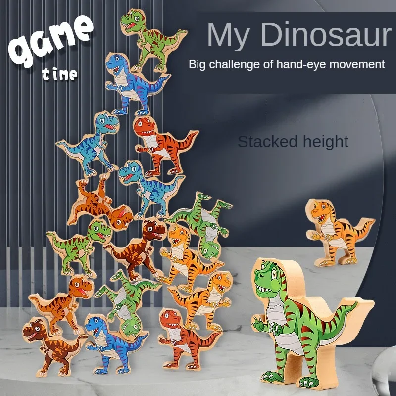 Montessori-Wooden-Dinosaur-Animal-Stacking-Blocks-Balance-Game-Toys ...