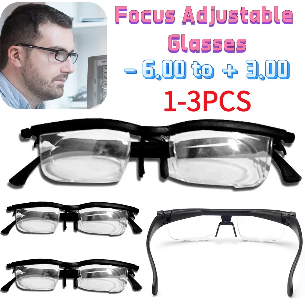 1-3Pcs Focus Adjustable Men Women Reading Glasses Myopia Eyeglasses -6. ...