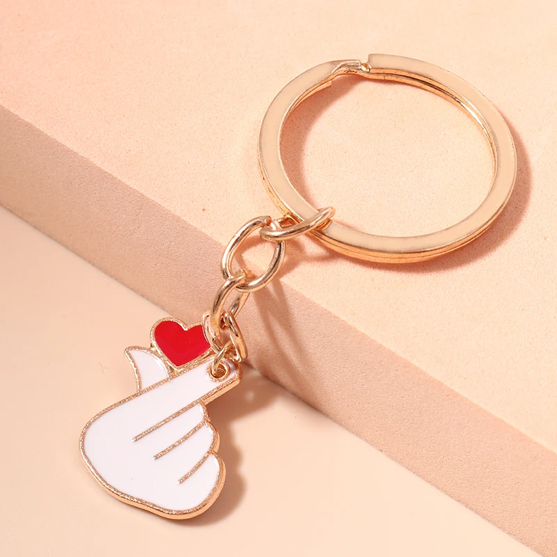 New-Design-Enamel-Contrast-Gesture-Keychain-Love-Heart-Shaped-Key-Ring ...