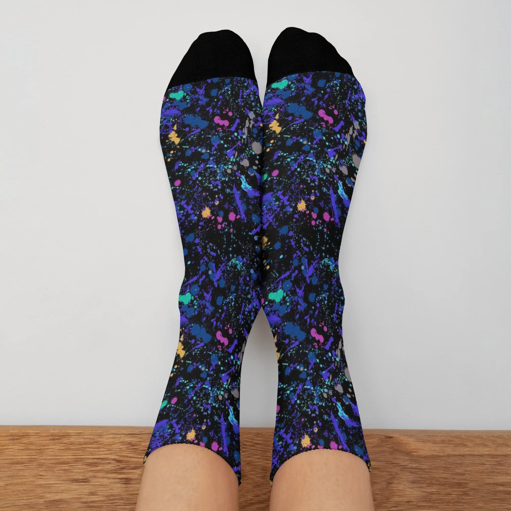 Artistic Novelty Trendy Splatter Socks Colorful Patterned Crew Socks ...