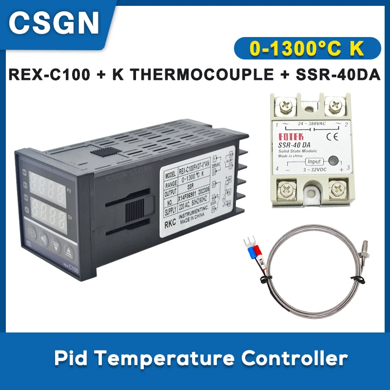 REX-C100 Pid Temperature Controller 1300 Degree 220V SSR Relay Output+40DA SSR+K Thermocouple ...