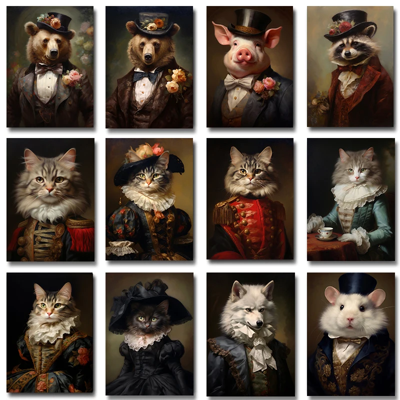 Victorian-Animal-Portrait-Poster-Bear-Aristocrat-Black-Cat-White-Cat ...