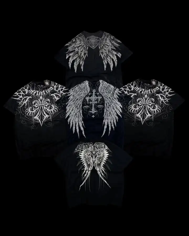 Angel Affliction Gothic t-shirt Men Streetwear Print Baggy Tee Tide ...