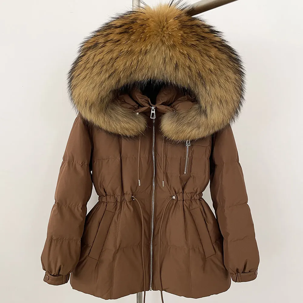 Donw Jacket Winter Puffer Jacket Women Large Natural Raccoon Fur Hooded 90% Duck Down Coat ...
