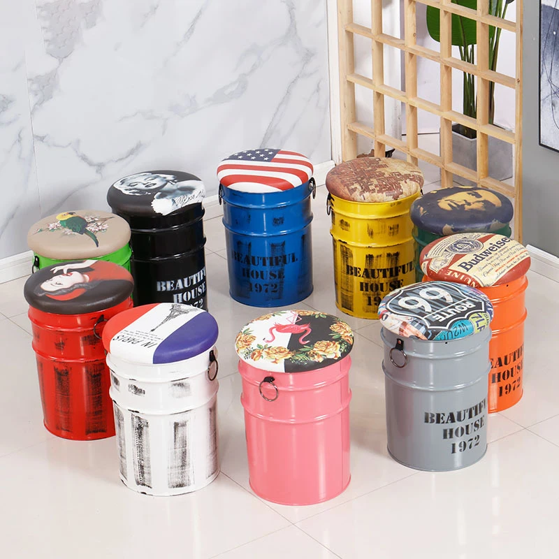 Joylove Oil Barrel Stool Retro Iron Fashion Shoe Changing Stool ...