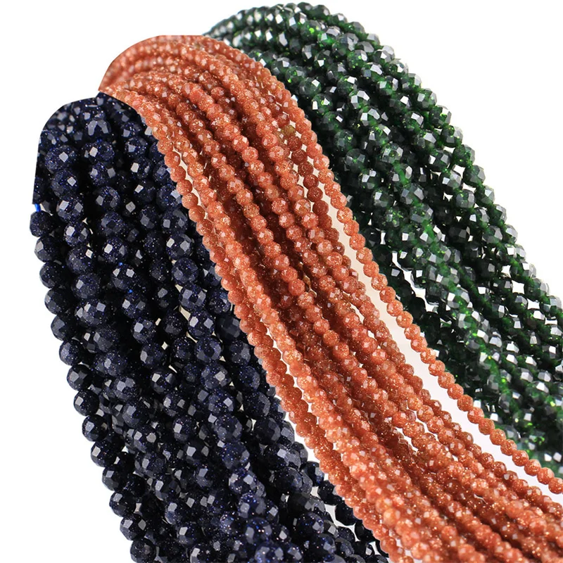 2mm/3mm/4mm Natural Stone Dark Green black SandStone Sand Round Faceted ...