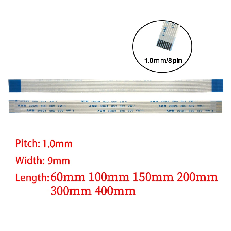8Pin 1mm Pitch FFC FPC AWM 20624 80C 60V VW-1 A B Type Flat Flexible Cable 60/100/150/200/250 ...