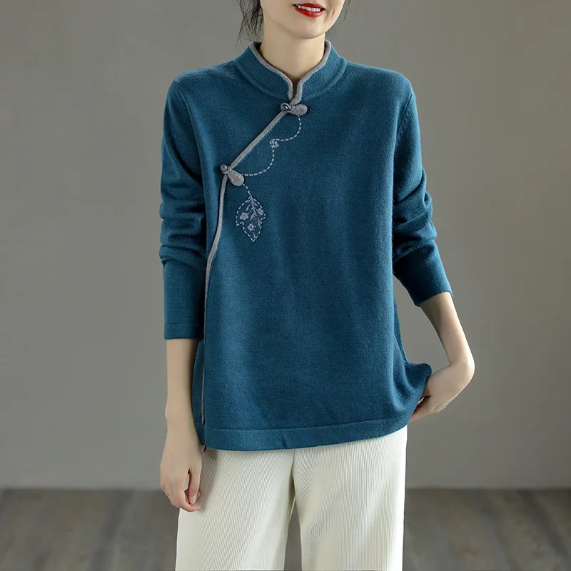 Autumn-Winter-Sweaters-Women-Chinese-Style-Clothing-Women-Solid-Beading ...