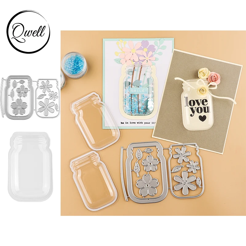 QWELL 10pcs/set Jar Dimensional Shaker Domes Flower Bottle Cutting Dies ...