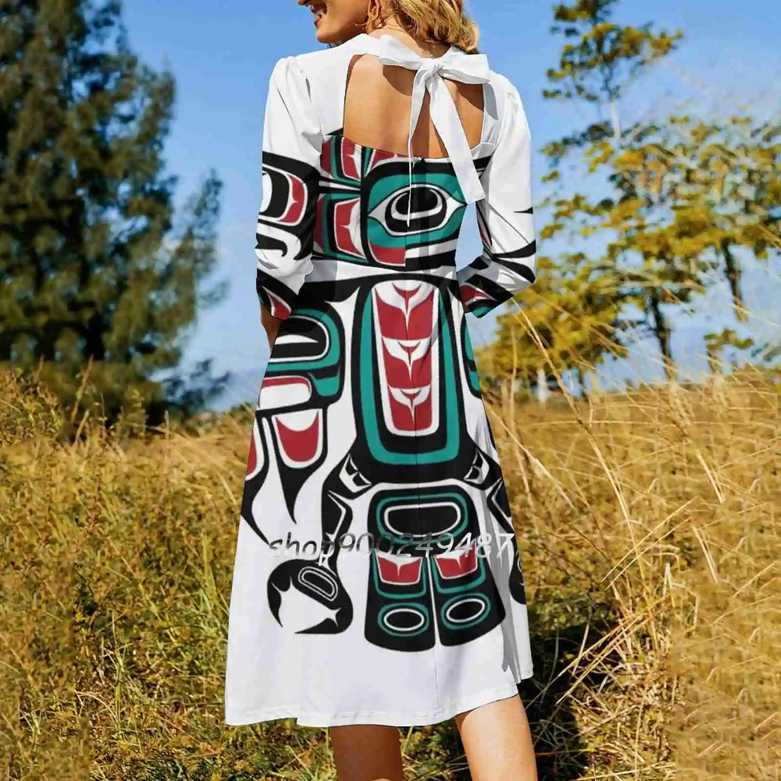 Haida Tlingit Native Raven Totem Sweetheart Knot Flared Dress Fashion ...