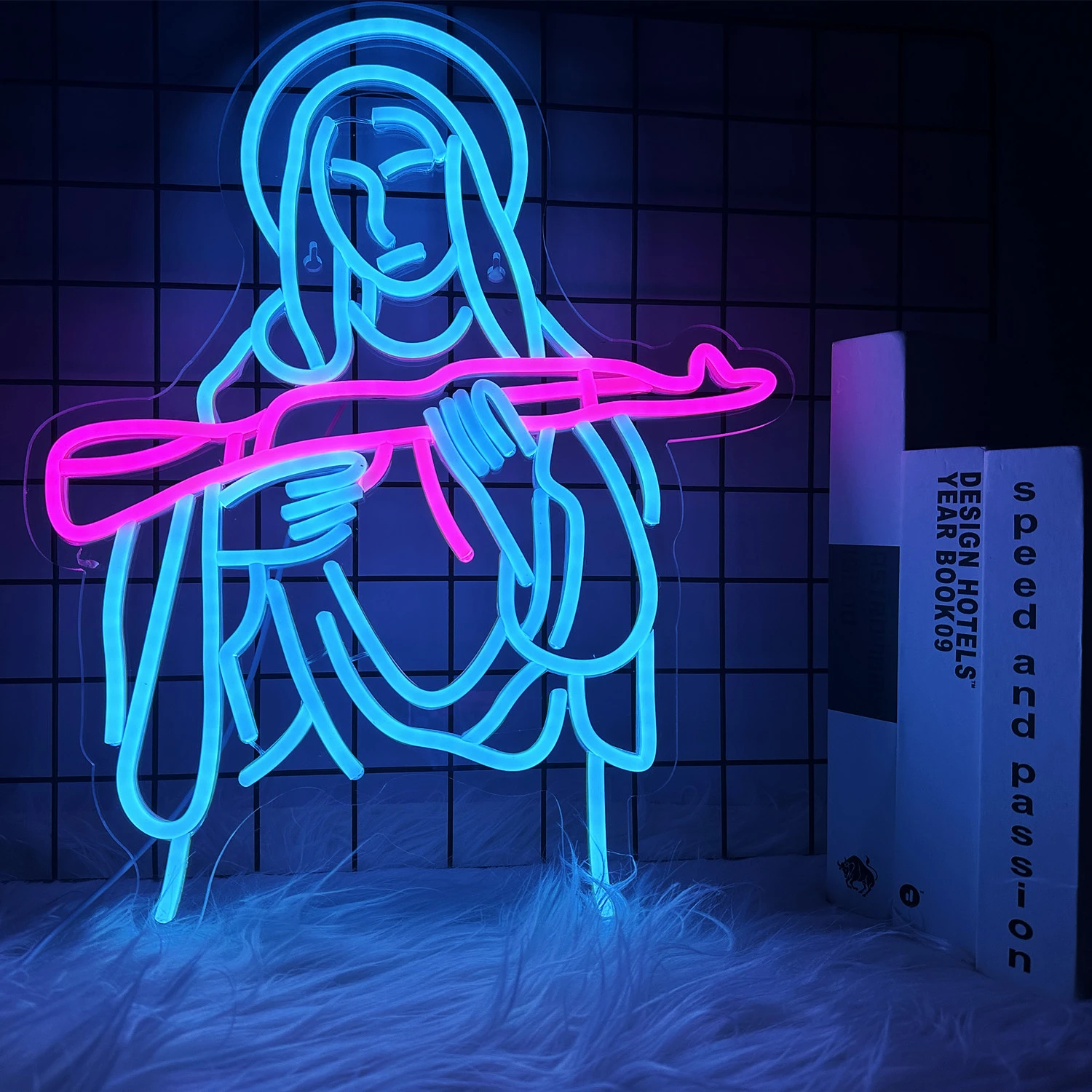 Neon Lights Wall Decor Gun | Neon Light Wall Decoration | Virgin Mary ...