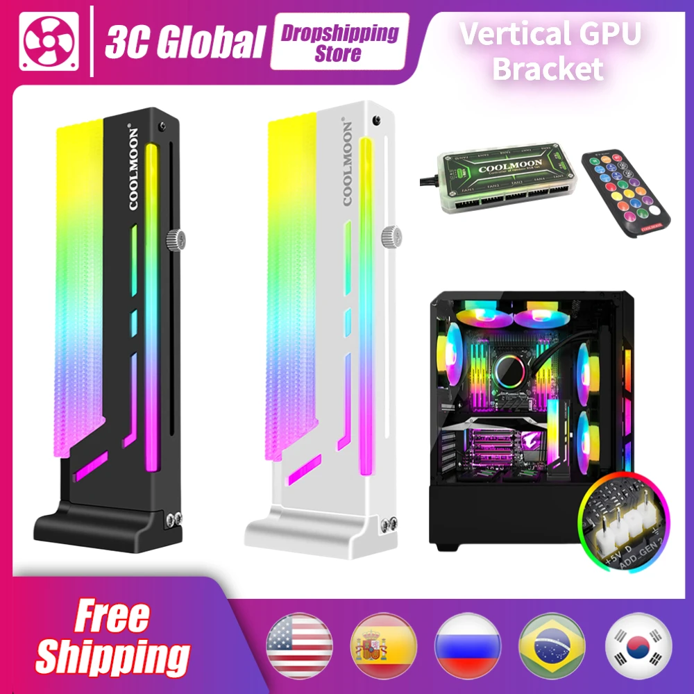 COOLMOON Graphics Card Holder 5V ARGB Vertical Graphics Stand GPU ...