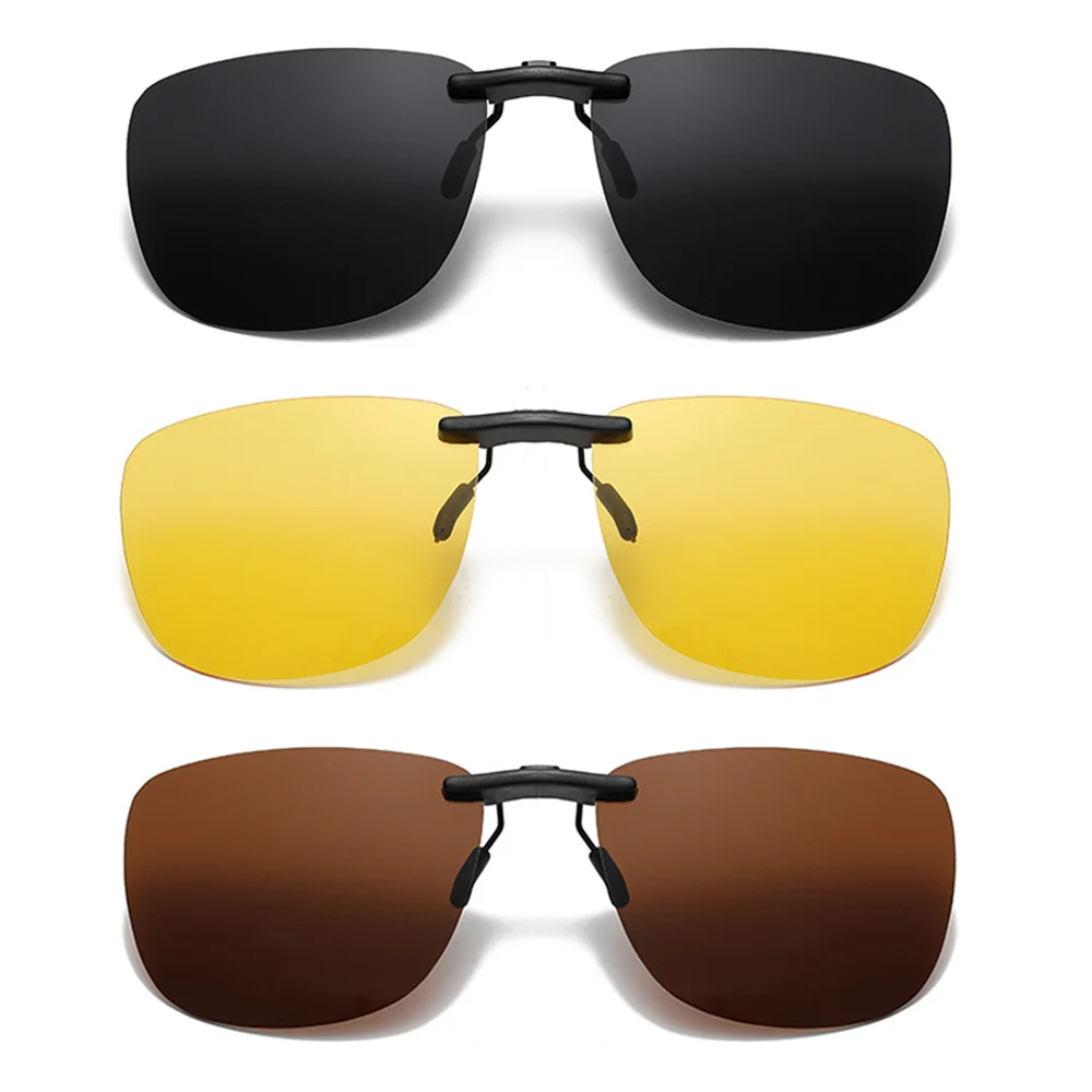 Square Clip On Sunglasses Women Polarized Black Lens UV400 Night Vision ...