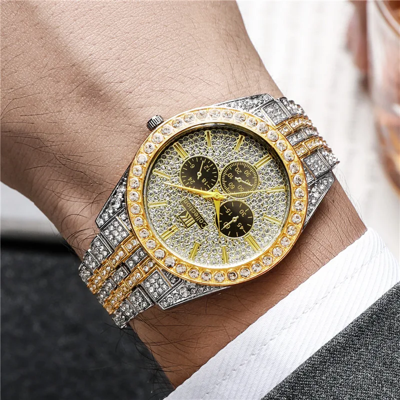 Fashion Sparking Rhinestone Men Watches Quartz Full Stainless Steel ...