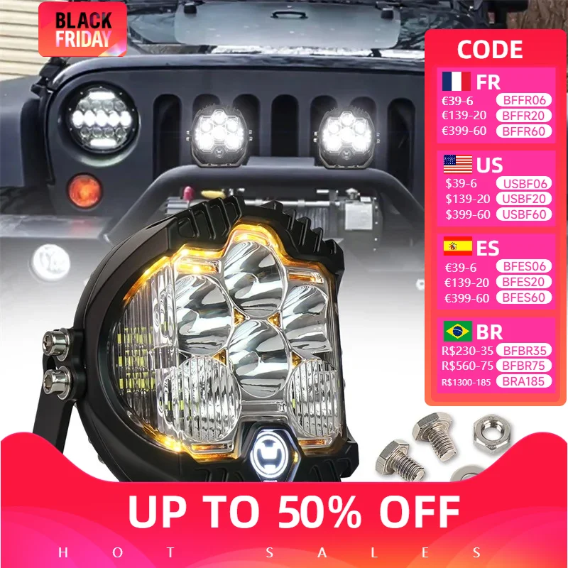 1pcs 5 Inch LED Headlights DRL Hi/Lo Beam 50W 5000LM 6LEDS For Niva ...