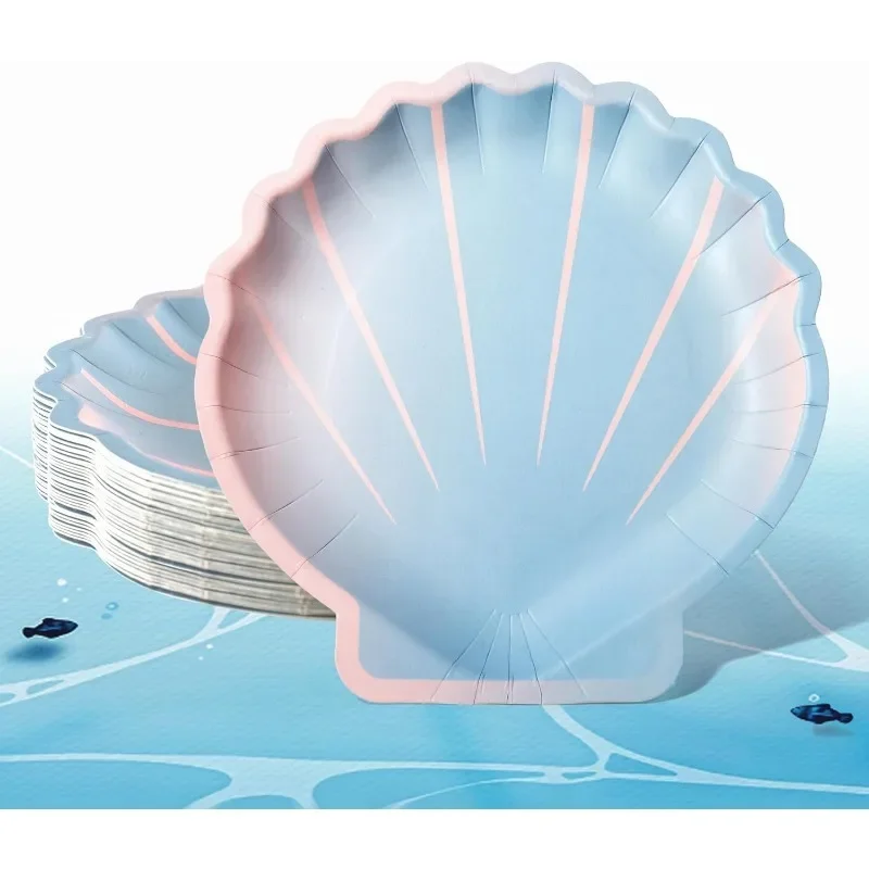 24Pcs Under The Sea Party Seashell Blue Pink Disposable Paper Plates ...