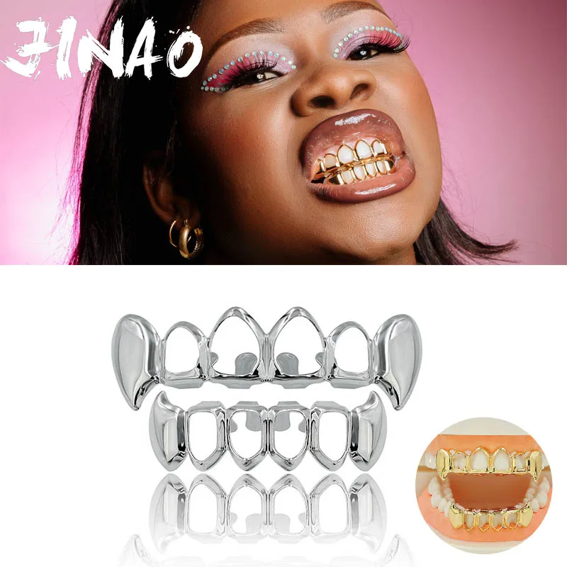 JINAO NEW 2024 Hip Hop Vampire fangs Teeth Set Grillz Men Women Top ...
