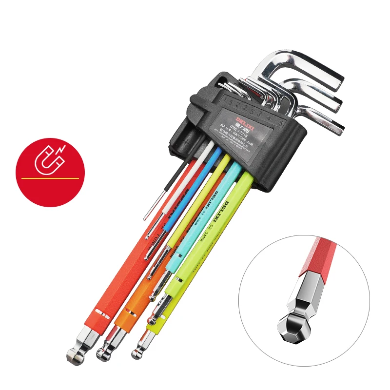 DELIXI-9pcs-Multicolour-Adjustable-Allen-Key-Set-Screwdriver-Magnetic-L ...
