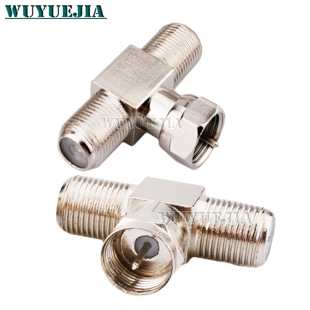 F Male to 2 Double F Female Tee Type 3Way Connector Quick Plug Adapter ...