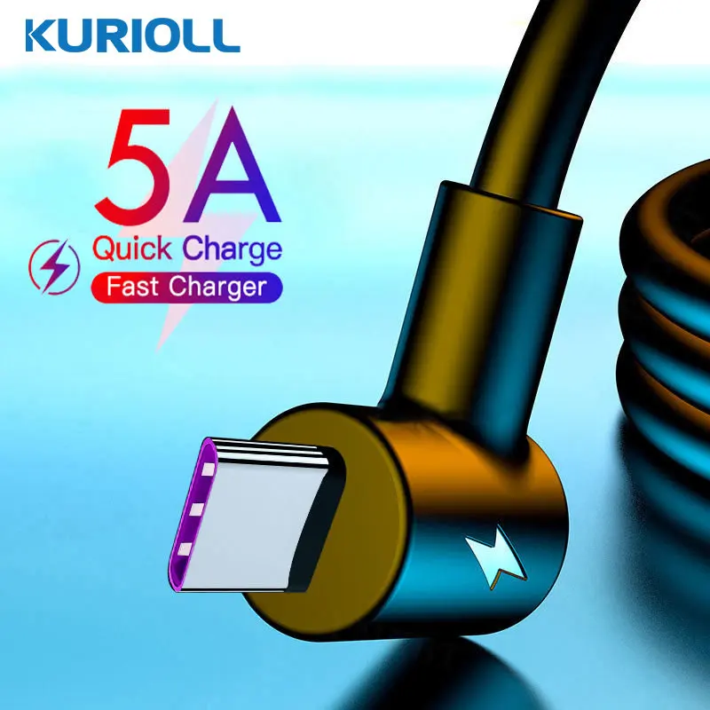 KURIOLL Cable USB tipo C de carga súper rápida, Cable tipo C de 90 grados, 3m, 2m, 5A, para ...