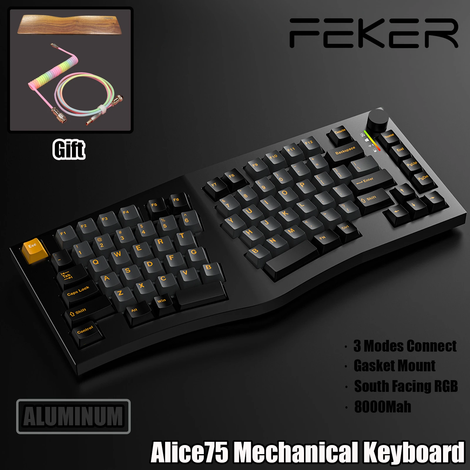 FEKER Mechanical Keyboard Alice75 Wireless Bluetooth 2.4G Aluminum RGB ...