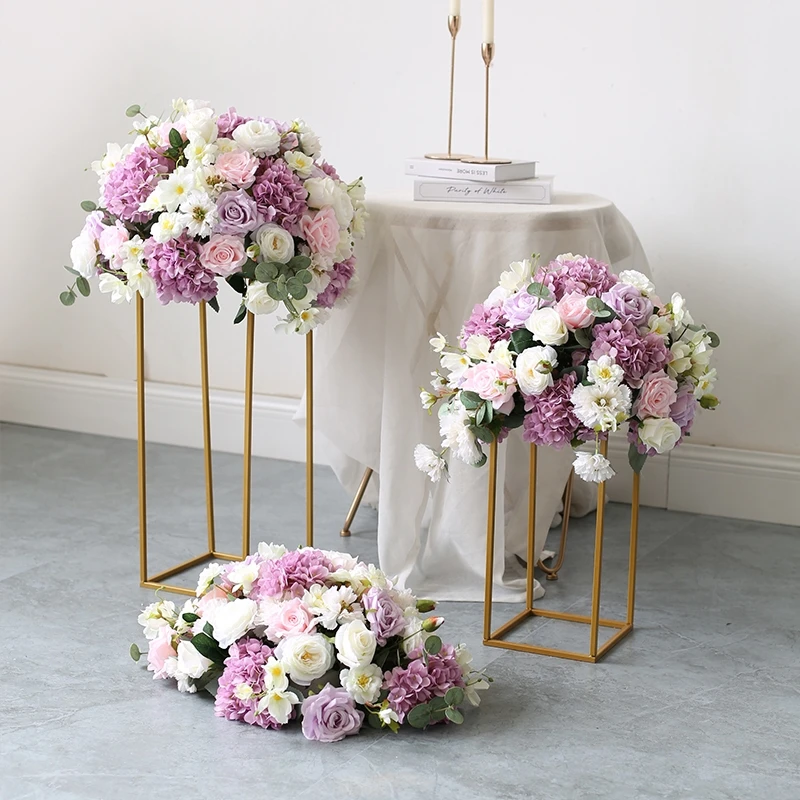 Purple and white simulation flower art road lead flower ball table ...