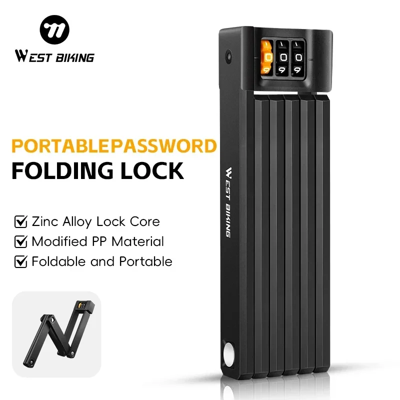 WEST BIKING Portable Bicycle Lock Anti-Theft Folding Password Lock ...