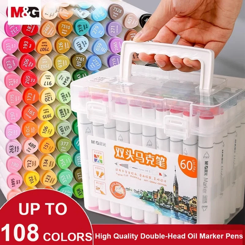 M&G 12/24/36/48/60/80/108 Colors Oil Markers Dual Headed Artist Sketch ...