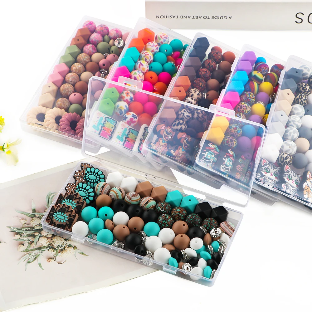 New 82Pcs/Box New Silicone Focal Beads Printed Round Lentil Bead Kits ...