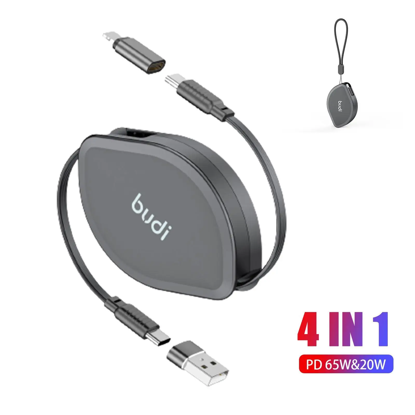 BUDI 4 In1 PD 65W&20W Retractable USB C PD Type C High-speed Charge ...