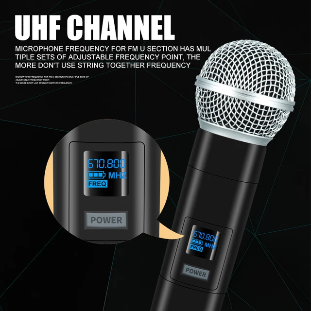 Wireless Microphone Handheld Dual Channels UHF Fixed Frequency Dynamic ...