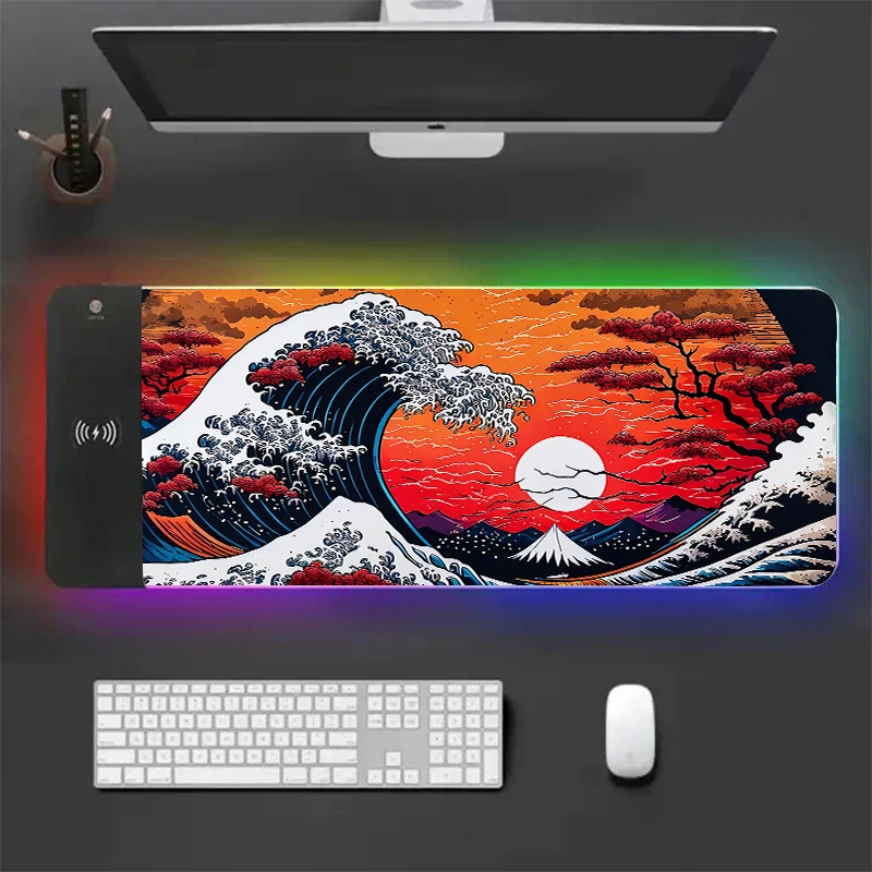 Sunset-Waves-Mousepad-Rgb-New-Wireless-Charging-Keyboard-Pads-Animes ...