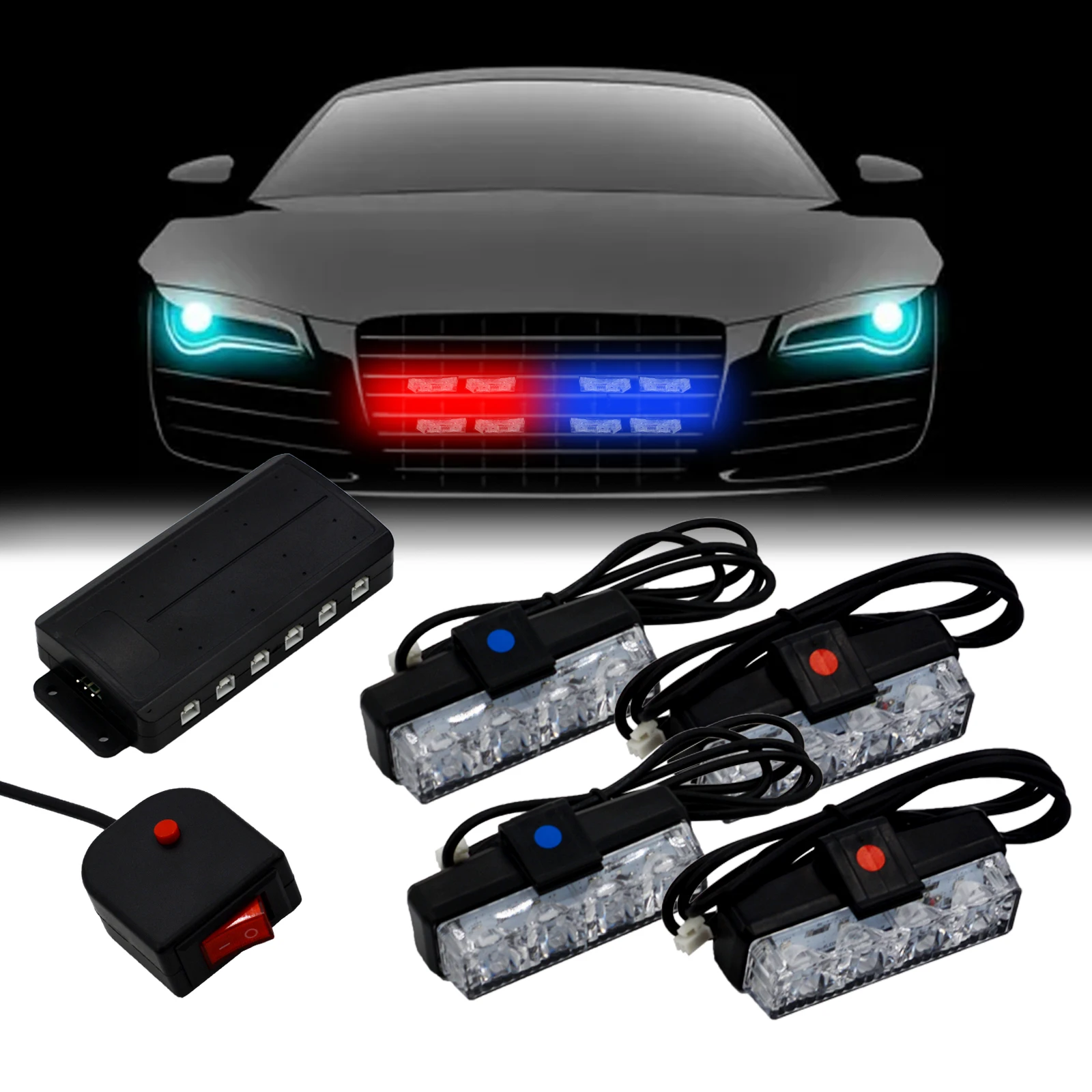 4-In-1-Red-Blue-Emergency-Strobe-Lights-Police-Lights-12V-With-Wireless ...