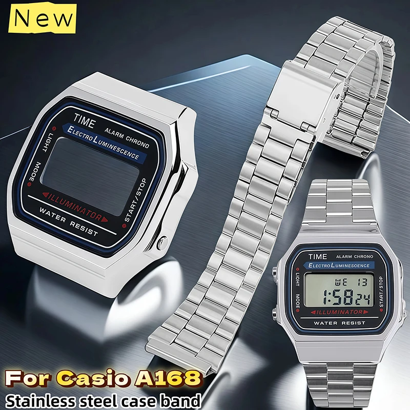 A168WA Stainless steel Case Watch band For Casio 3298 A168 Metal Gold ...