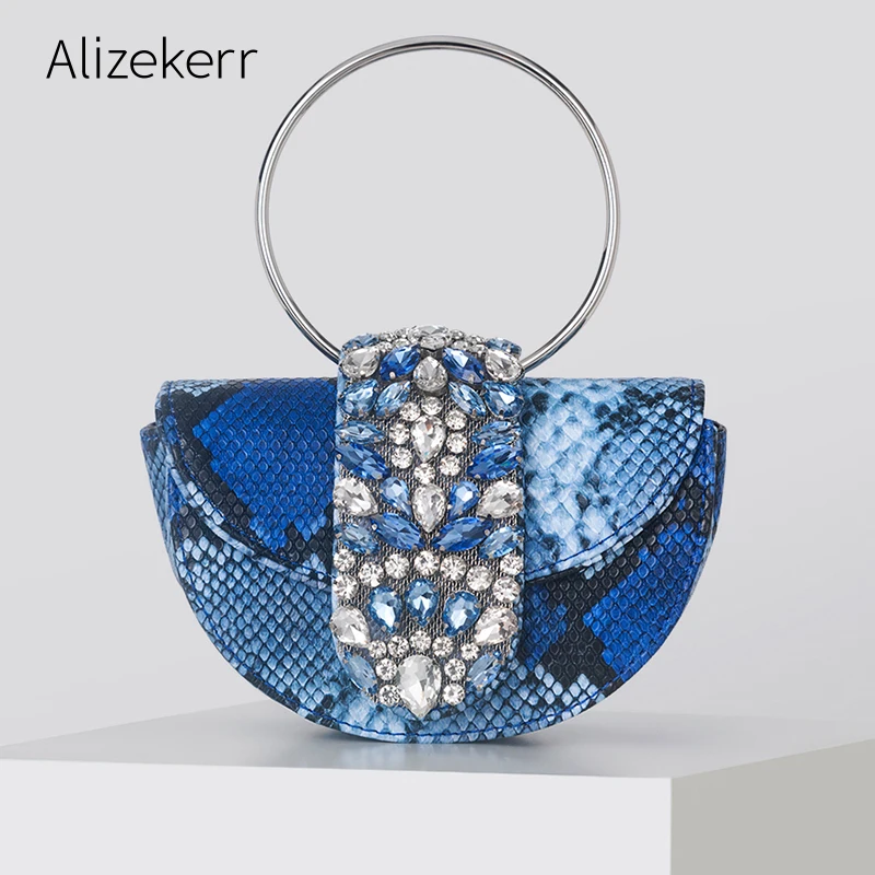 Snakeskin-Pattern-Half-Round-Handbags-Women-Elegant-Boutique-Metal-Ring ...