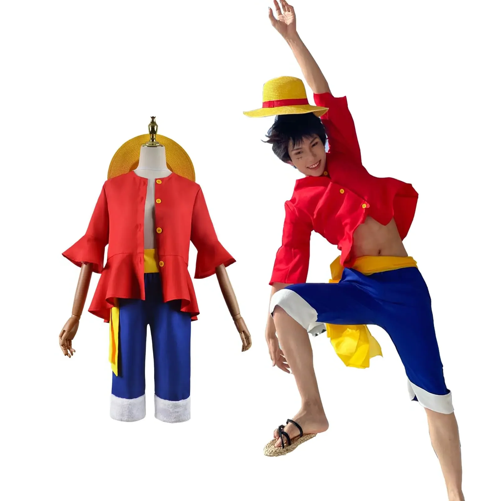 Anime Monkey D Luffy Cosplay Costumes ONE PIC Sun God Luffy Cosplay Red ...