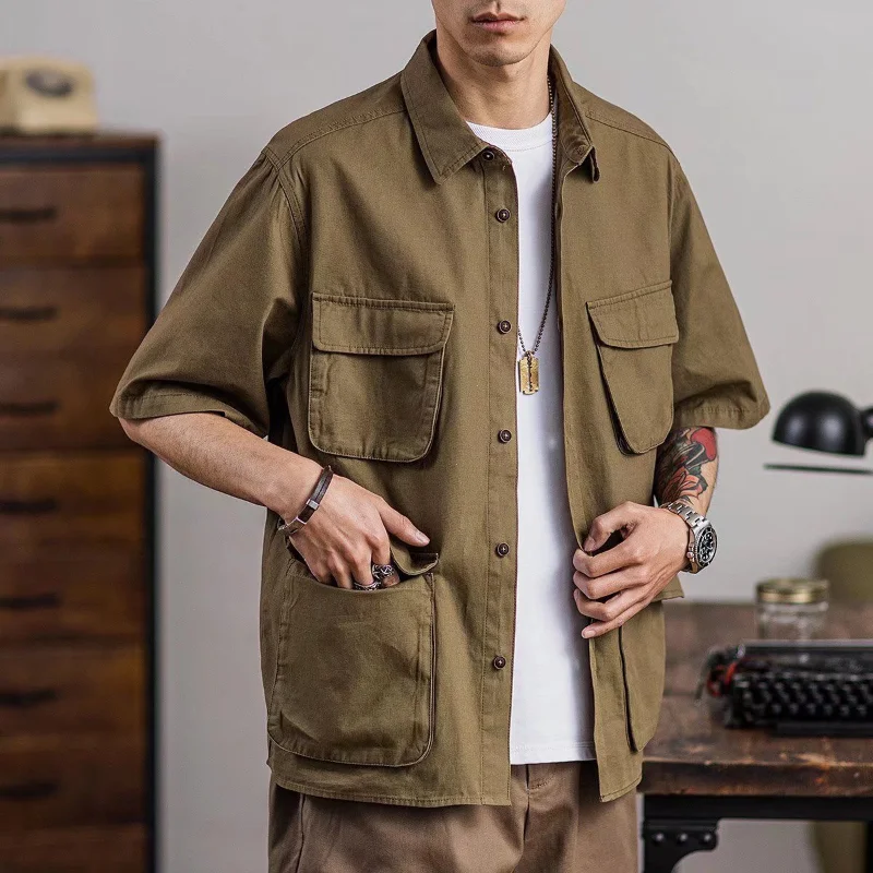 Ebaihui Mens Cargo Shirt Coat Multi-pocket Spring Short Sleeve Casual ...