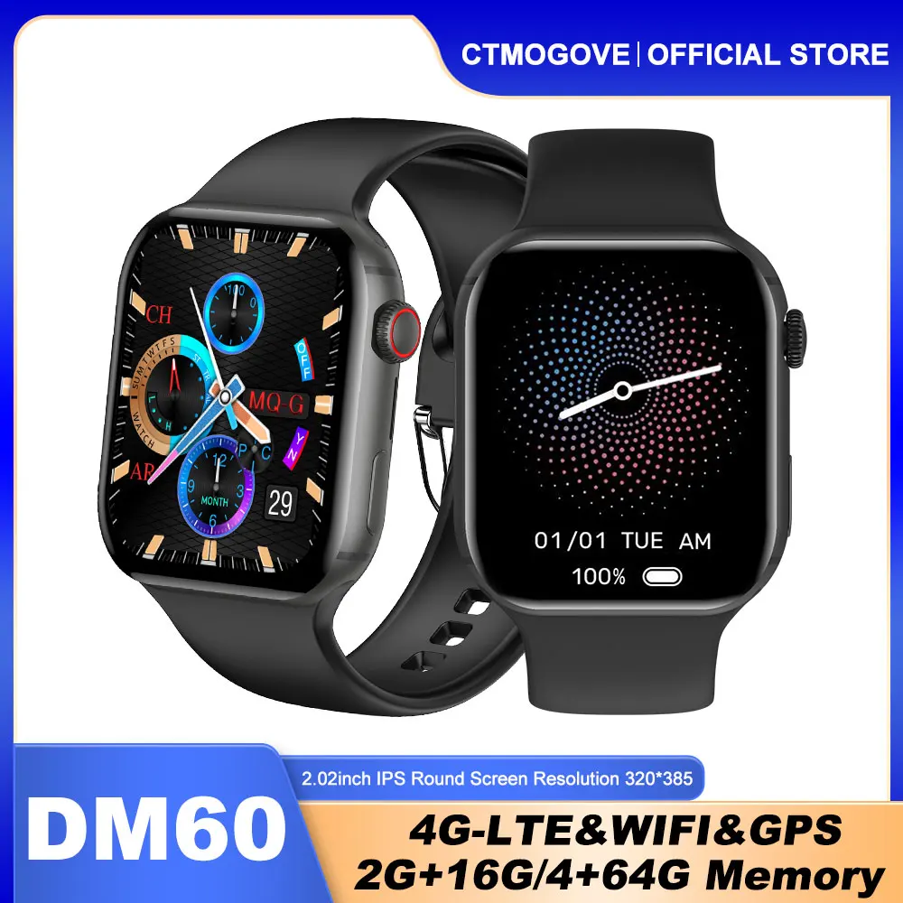 New-DM60-SIM-Smart-Watch-Quad-Core-4GB-64GB-2-02-inch-Wifi-GPS-Android8 ...