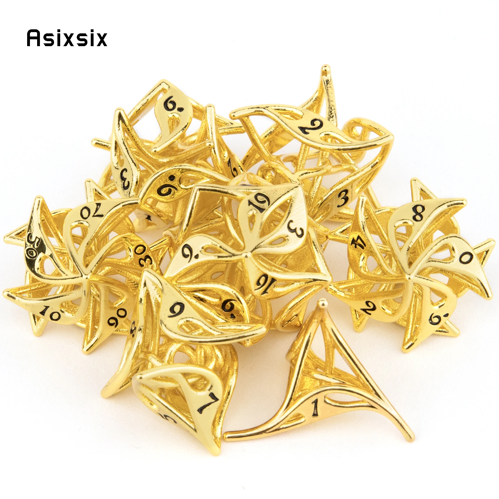 7-Pcs-Golden-Curve-Line-Metal-Dice-Hollow-Metal-Polyhedral-Dice-Set ...