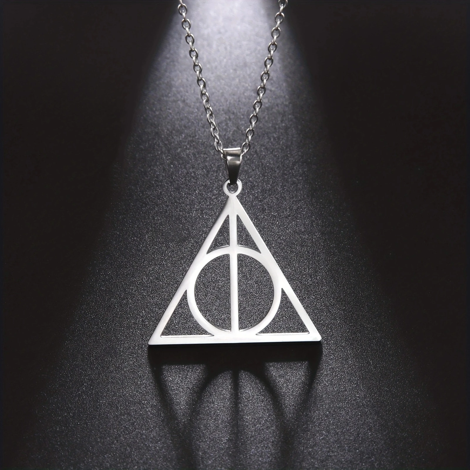 Skyrim Stainless Steel Deathly Hallows Necklace Round Triangle Silver ...