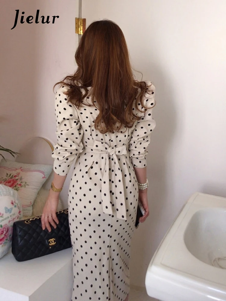 Jielur elegante do vintage polka dot veludo vestido coréia mangas ...