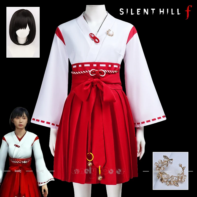 SILENT HILL f Hinako Shimizu Cosplay Costume Wig White Red Kimono Dress ...