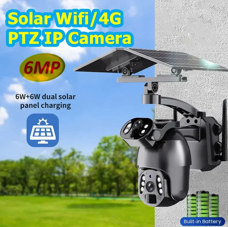 Solar 4G/WIFI PTZ IP Camera Auto Tracking camara Security Protection ...
